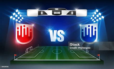 축구 경기장 필드 밝은 경기장 조명입니다 축구 스코어 보드 경기 대 전략 방송 그래픽 템플릿 벡터 조명 Championship에 대한 스톡 벡터 아트 및 기타 이미지