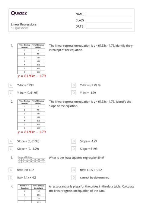 Linear Regression Worksheets