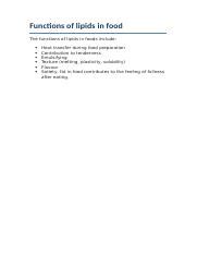 Functions Of Lipids In Food Docx Functions Of Lipids In Food The Functions Of Lipids In Foods