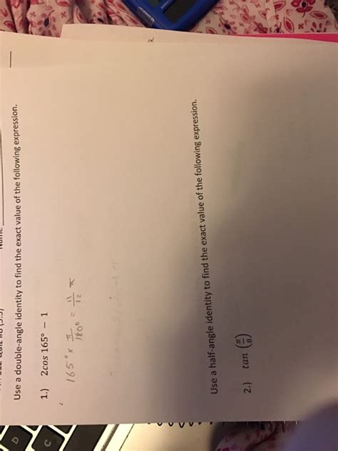 Solved Use A Double Angle Identity To Find The Exact Value