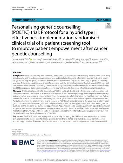 Pdf Personalising Genetic Counselling Poetic Trial Protocol For A Hybrid Type Ii