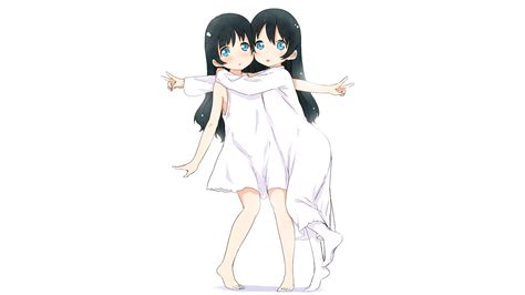 Artwork Anime Girls Twins Anmi Long Hair Beach Barefoot Brunette