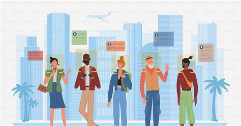 도시 거리 벡터 그림에 있는 사람들의 얼굴 인식입니다 인공 지능 시스템으로 Ai 감시 제어 및 식별 하에 도로를 걷는 보행자들의 만화 군중 벡터 Unsplash의