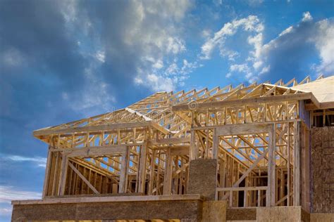 During Construction The Framing Structure Of A Wooden Structure Inside