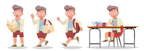 아이 소년 캐릭터 벡터 디자인의 세트 감정과 다양한 행동의 프리젠 테이션 아이에 대한 스톡 벡터 아트 및 기타 이미지 아이