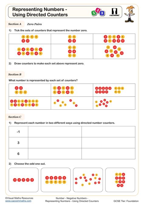 Representing Numbers Using Directed Counters Worksheet Printable Pdf Year 7 And 8 Number