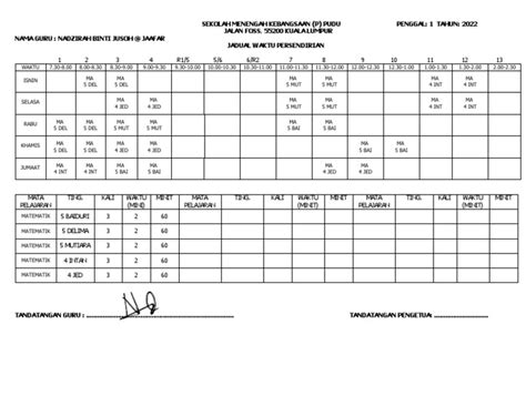 3a Template Jadual Waktu Persendirian 2022 Pdf