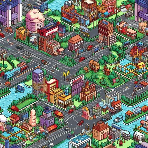 Premium Photo A Cartoon City Map With A River And Buildings Generative Ai