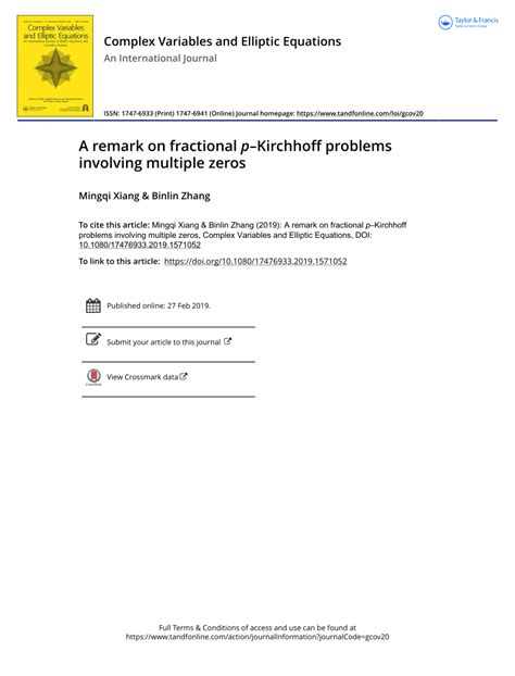 Pdf A Remark On Fractional P Kirchhoff Problems Involving Multiple Zeros