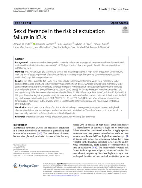 PDF Sex Difference In The Risk Of Extubation Failure In ICUs