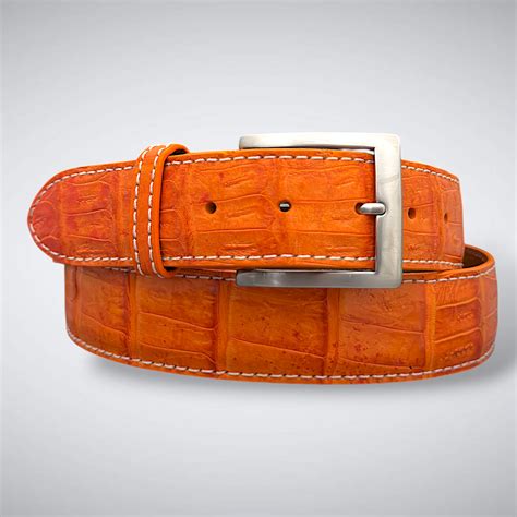 Marseille Caiman Tail Belt Matte Orange With White Stitch Cut To