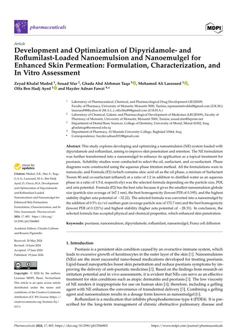 Pdf Development And Optimization Of Dipyridamole And Roflumilast Loaded Nanoemulsion And
