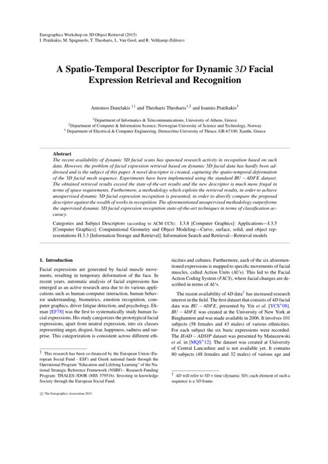 Pdf A Spatio Temporal Descriptor For Dynamic 3d Facial Expression Retrieval And Recognition