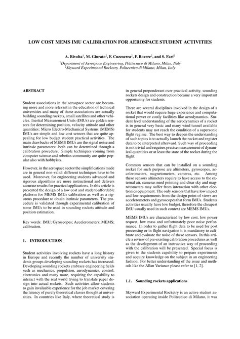 PDF Low Cost MEMS IMU Calibration For Aerospace Student Activities