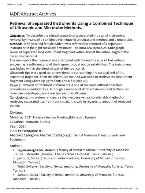 Retrieval Of Separated Instruments Using A Combined Technique Of Ultrasonic And Microtube