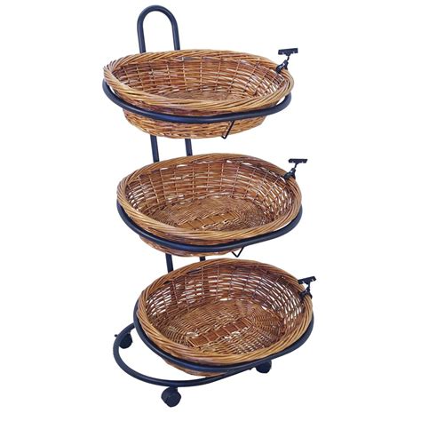 Black Metal 3 Tier Oval Basket Stand 28l X 31d X 58h