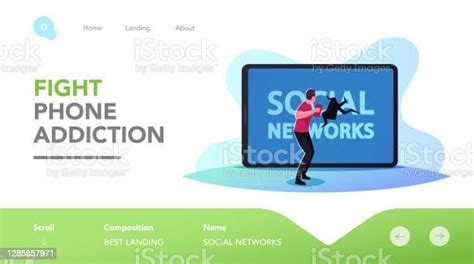 디지털 해독 온라인 통신 방문 페이지 템플릿에서 멀리 체재 스마트 폰 브레이크 가젯과 남성 문자 개념에 대한 스톡 벡터 아트 및