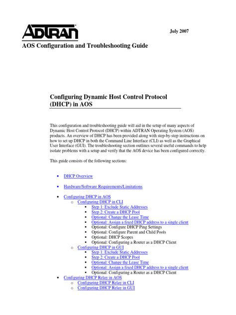 Configuring Dhcp In Aos Pdf Ip Address Router Computing
