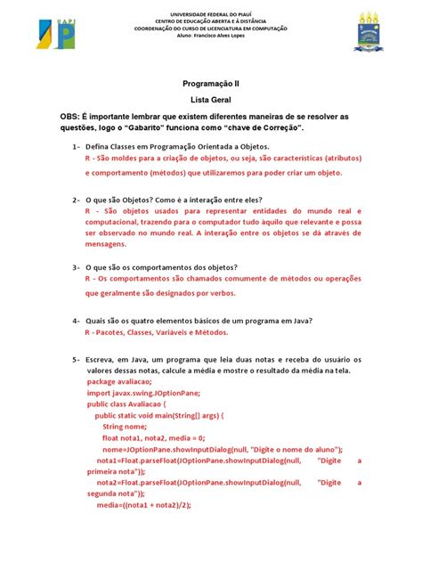 Lista Geral Exercicios Pdf Classe Programação De Computadores