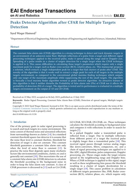 PDF Peaks Detector Algorithm After CFAR For Multiple Targets Detection