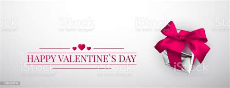 해피 발렌타인 데이 핑크 활과 현실적인 선물 상자 휴일 배경입니다 벡터 일러스트레이션 3차원 형태에 대한 스톡 벡터 아트 및 기타 이미지 3차원 형태 공단 공휴일