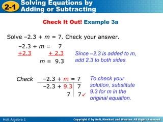Solving Equations Using Addition And Subtraction PPT