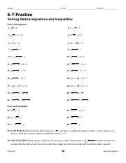 6 7 Solving Radical Equations And Inequalities Pdf NAME DATE PERIOD 6 7 Practice Solving