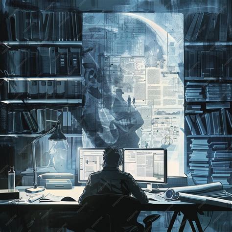 There Is A Man Sitting At A Desk With A Computer Generative Ai Premium Ai Generated Image