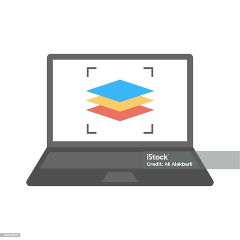 디지털 이미지 편집 개념 아이콘입니다 그래픽 디자인 컨셉을 위한 랩톱 화면 일러스트의 레이어 개념에 대한 스톡 벡터 아트 및