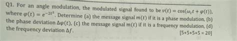 Q For An Angle Modulation The Modulated Signal Chegg