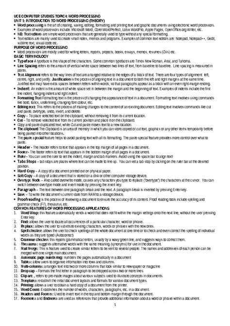 Introduction To Word Processing Uce Computer Studies Topic4 Word