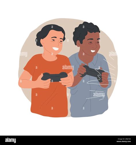 Playing Too Much Isolated Cartoon Vector Illustration Teenage Friends Playing Video Games Too