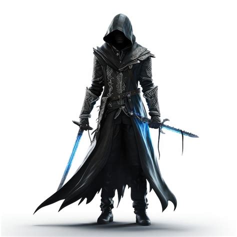 Premium Photo Full Body Character Shadow Assassin From An Rpg Game Holding Talwar