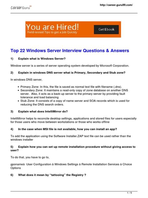 top 22 windows server interview questions pdf domain name system