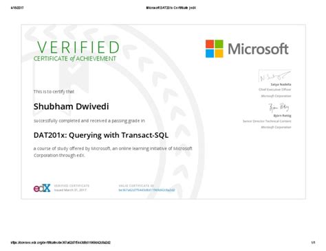 Microsoft Dat201x Certificate Edx Pdf Computers