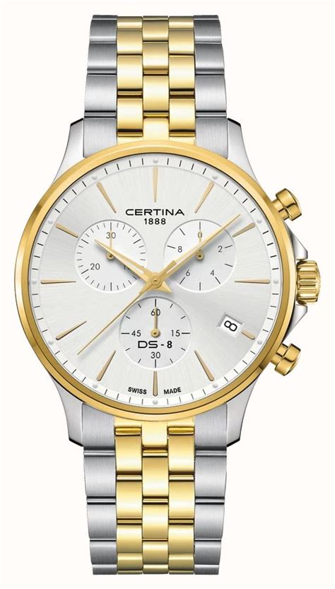 Certina Mens Ds 8 Chrono 41mm Silver Dial Two Tone Stainless Steel