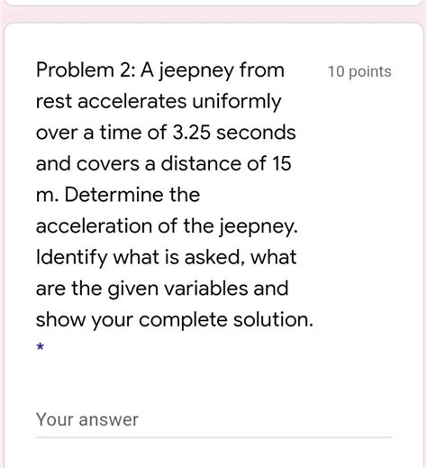 Solved Problem 2 A Jeepney From 10 Points Rest Accelerates Uniformly
