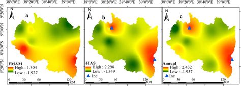 Spatial Variations Of Trends In The Seasonal A Belg And B Kiremt And C