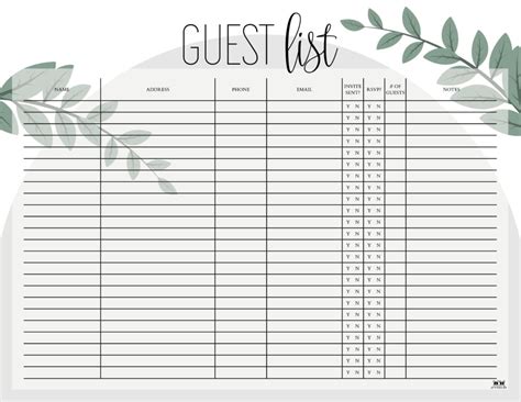 Wedding Guest List Templates 20 Free Lists Printabulls