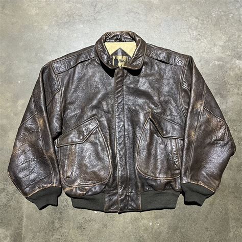 Vintage Vintage 90s Rage Brown Leather Bomber Military Jacket Grailed