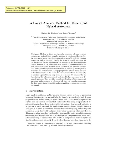 Pdf A Causal Analysis Method For Concurrent Hybrid Automata