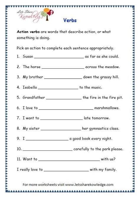 Grade 3 Grammar Topic 13 Verbs Worksheets Lets Share Knowledge