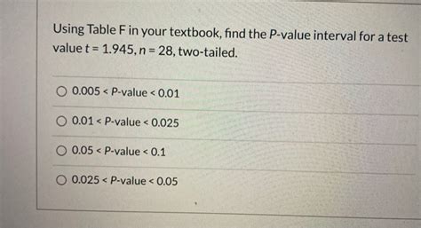 solved using table f in your textbook find the p value