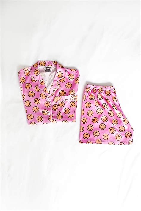 Pink Smiley Satin Pajamas