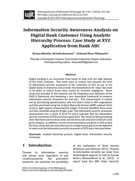 Information Security Awareness Analysis On Digital Bank Customer Using Analytic Hierarchy