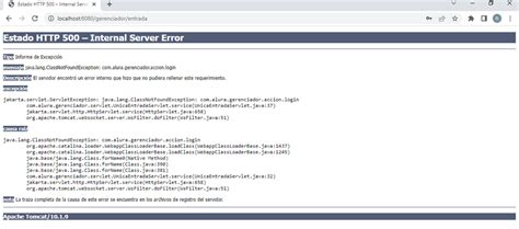 Estado 500 Internal Server Error Java Servlet Autenticación Autorización Y Mvc