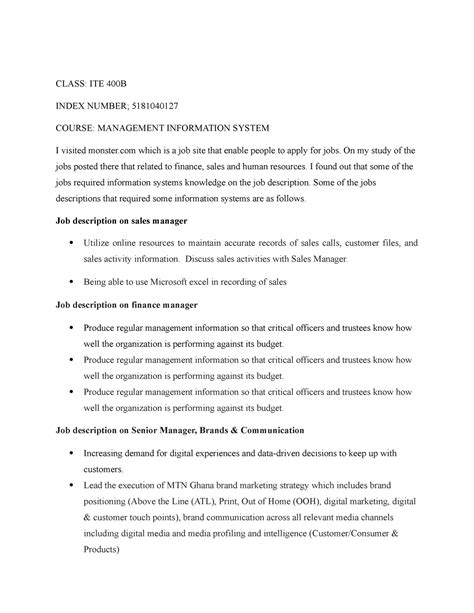 Mis Assigment Mis Class Ite 400b Index Number 5181040127 Course