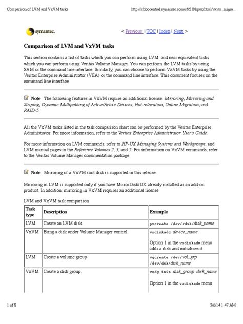 Comparison Of Lvm And Vxvm Tasks Pdf Data Utility Software