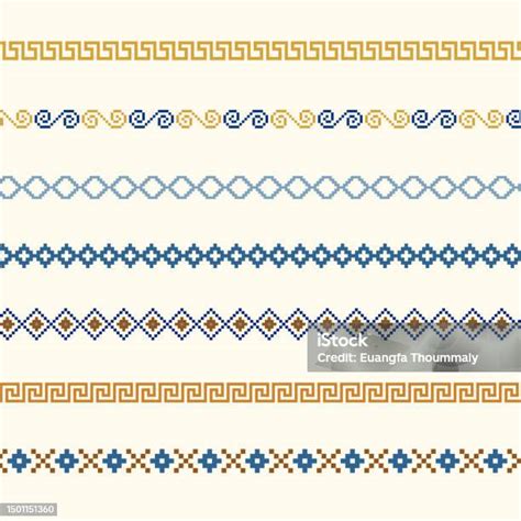 크로스 스티치 테두리 라인 테두리 패턴 픽셀 아트 라인 테두리 테두리 및 프레임 패턴 곡선에 대한 스톡 벡터 아트 및 기타 이미지 Istock