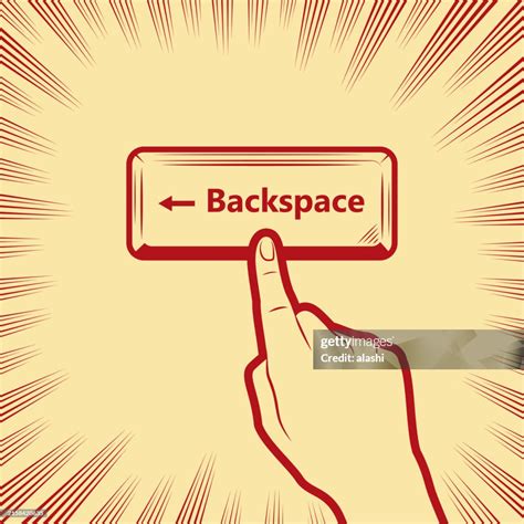 One Human Hand Pushes The Backspace Button With The Index Finger In The